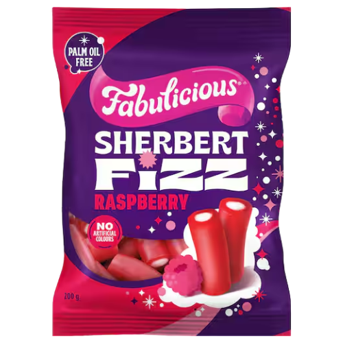 Rj's Fabulicious Sherbert Fizz Raspberry 200g